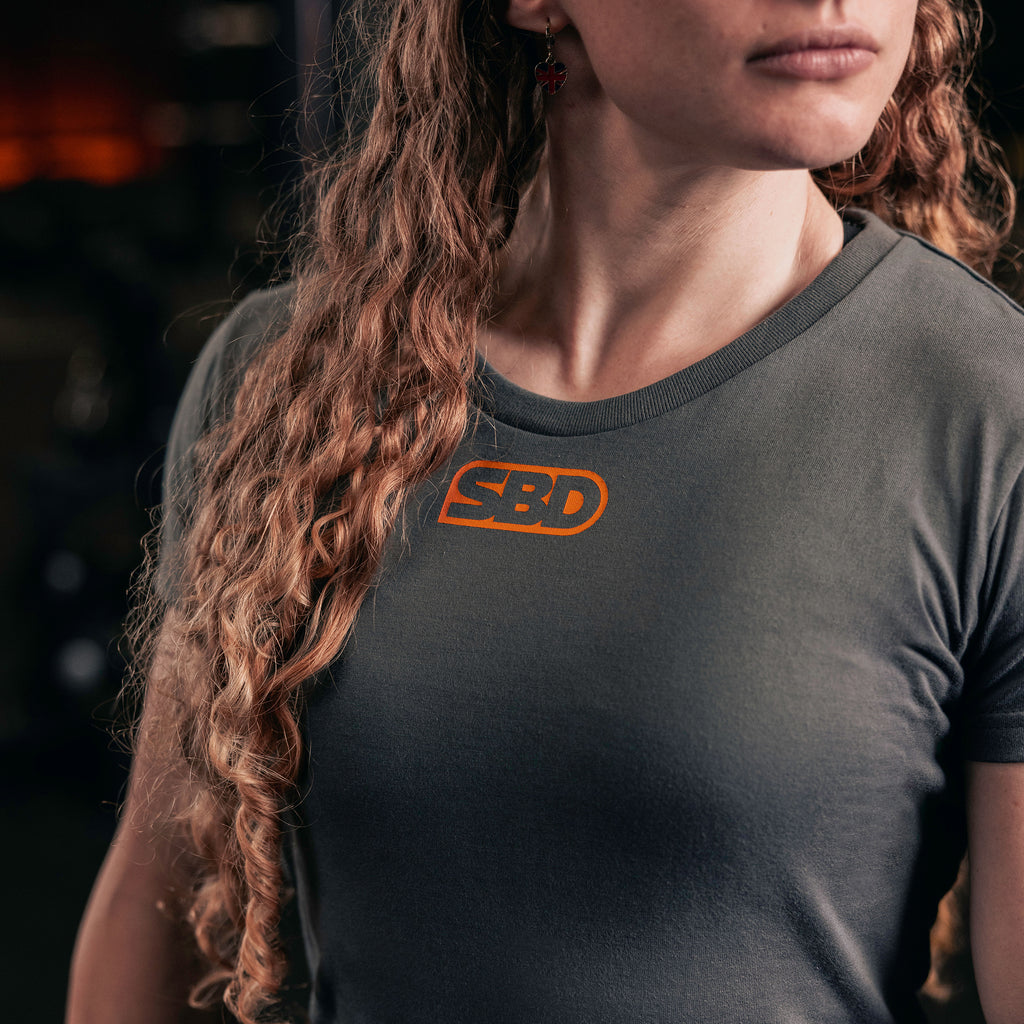 Ladies SBD Forge Competition T-Shirt | Women's Orange Grey Gym Shirt ...